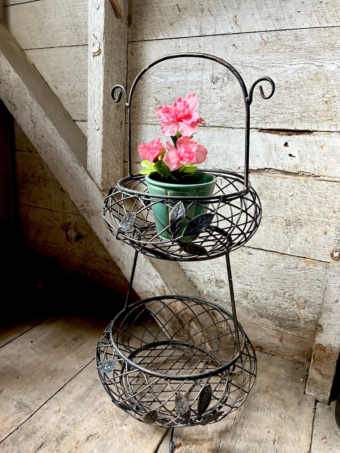 Wire Baskets Farmhouse Plant Stand 2 Level Baskets Metal Frame ...
