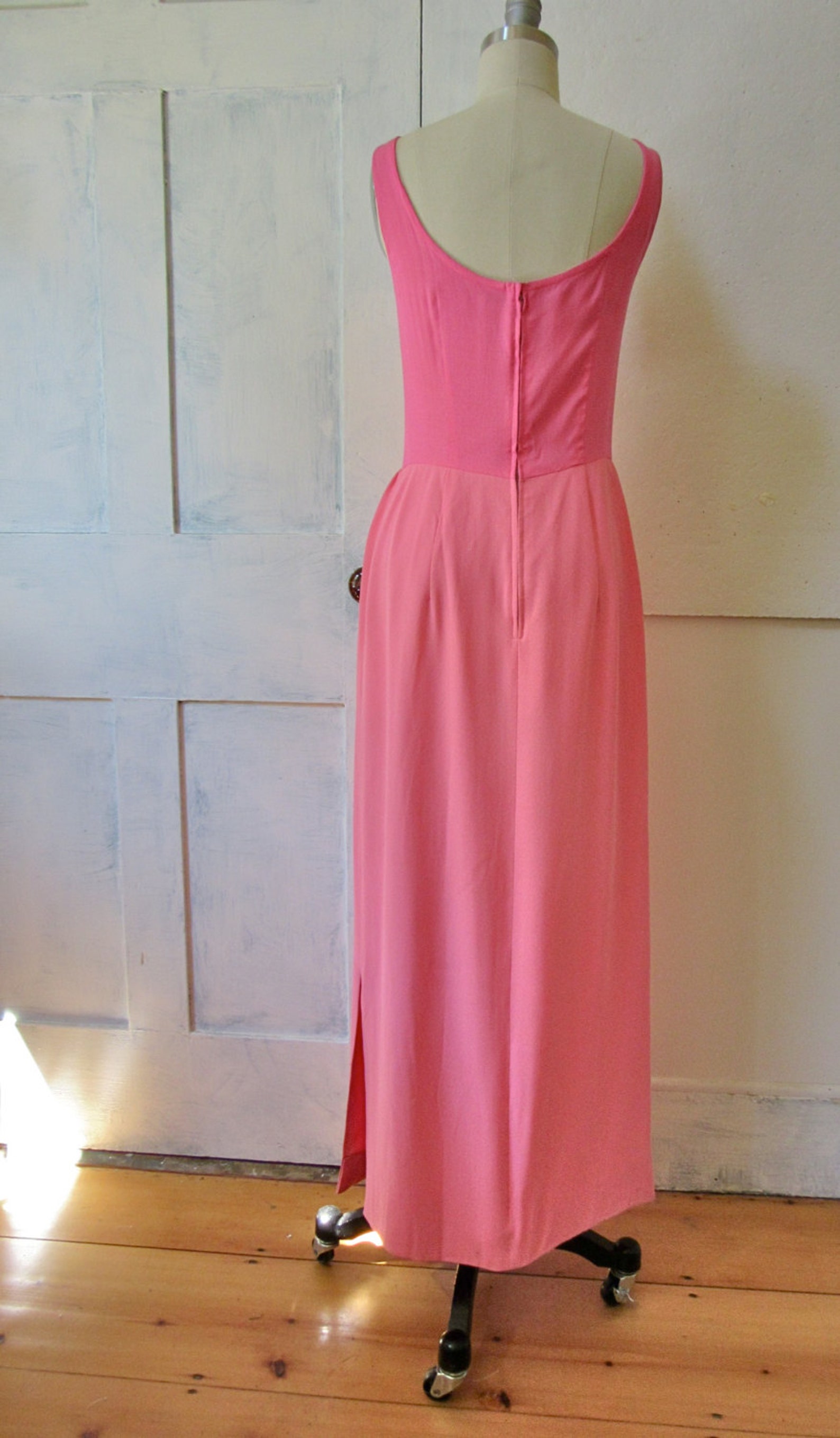 60s Pink Maxi Dress Formal Prom Cocktail Dress Tank Dress - Kick Pleat ...