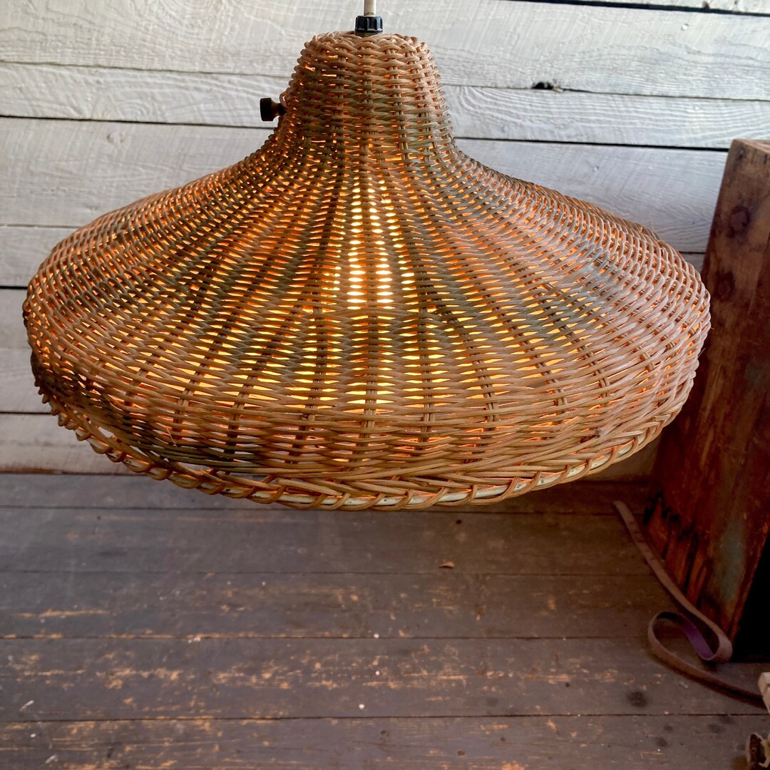 60s 70s Wicker Swag Ceiling Lamp Ceiling Hanging Light Tan and Green - Etsy