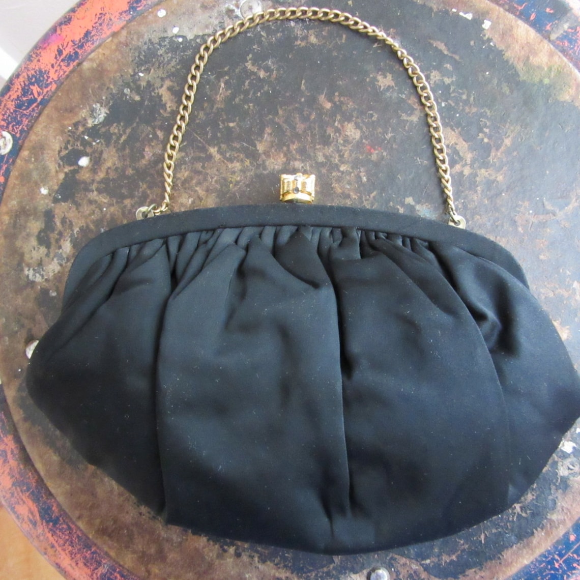 Black Satin Purse Rhinestone Clasp Clutch Evening Bag - Etsy