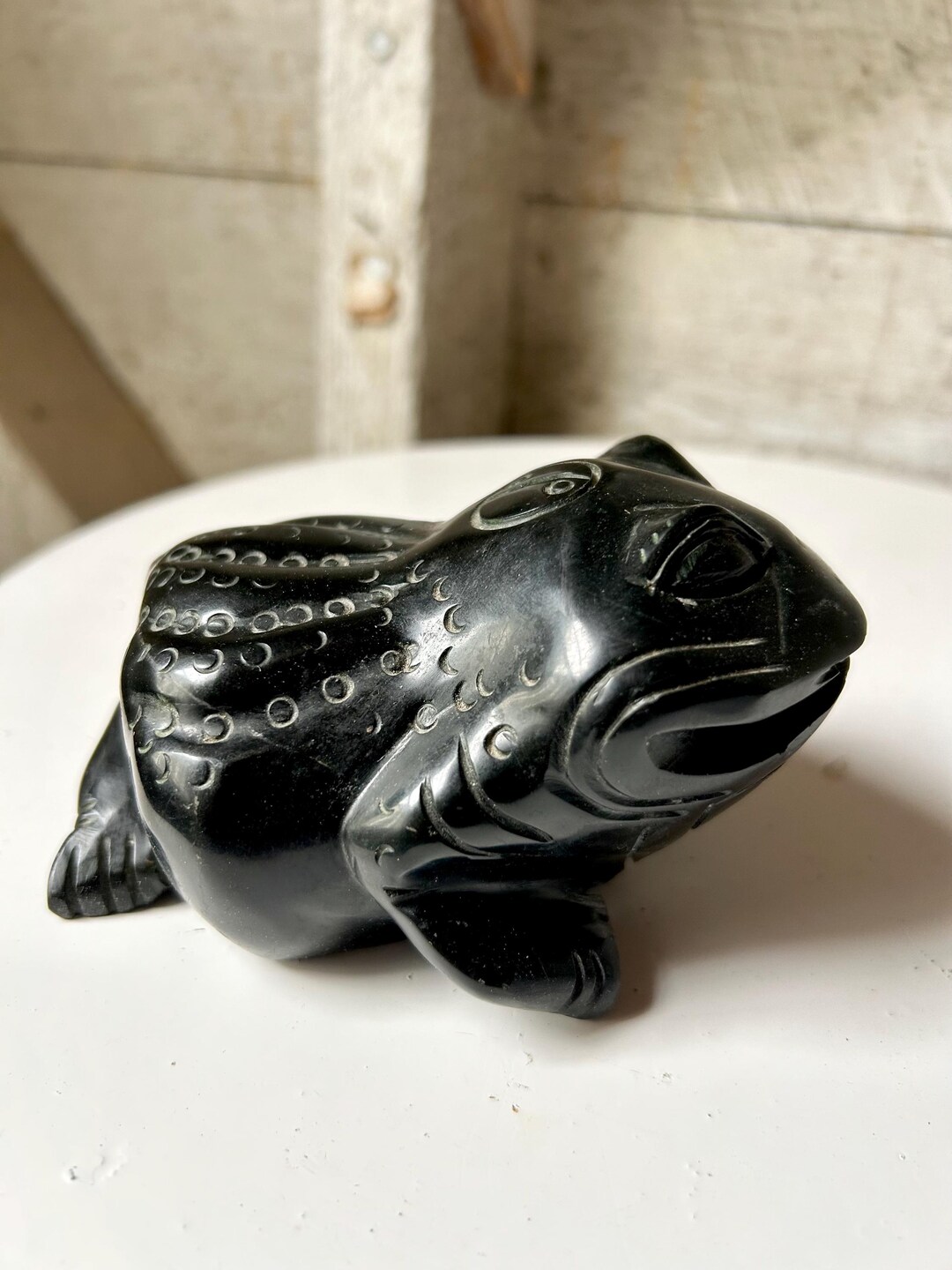 Black Obsidian Frog Figurine- Three Legged Wealth Toad Jin Chan Chinese ...