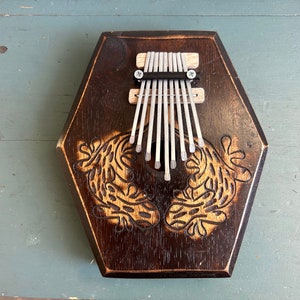 Handmade Wood African Kalimba Thumb Piano Hexagon Carved Lizard Design ...