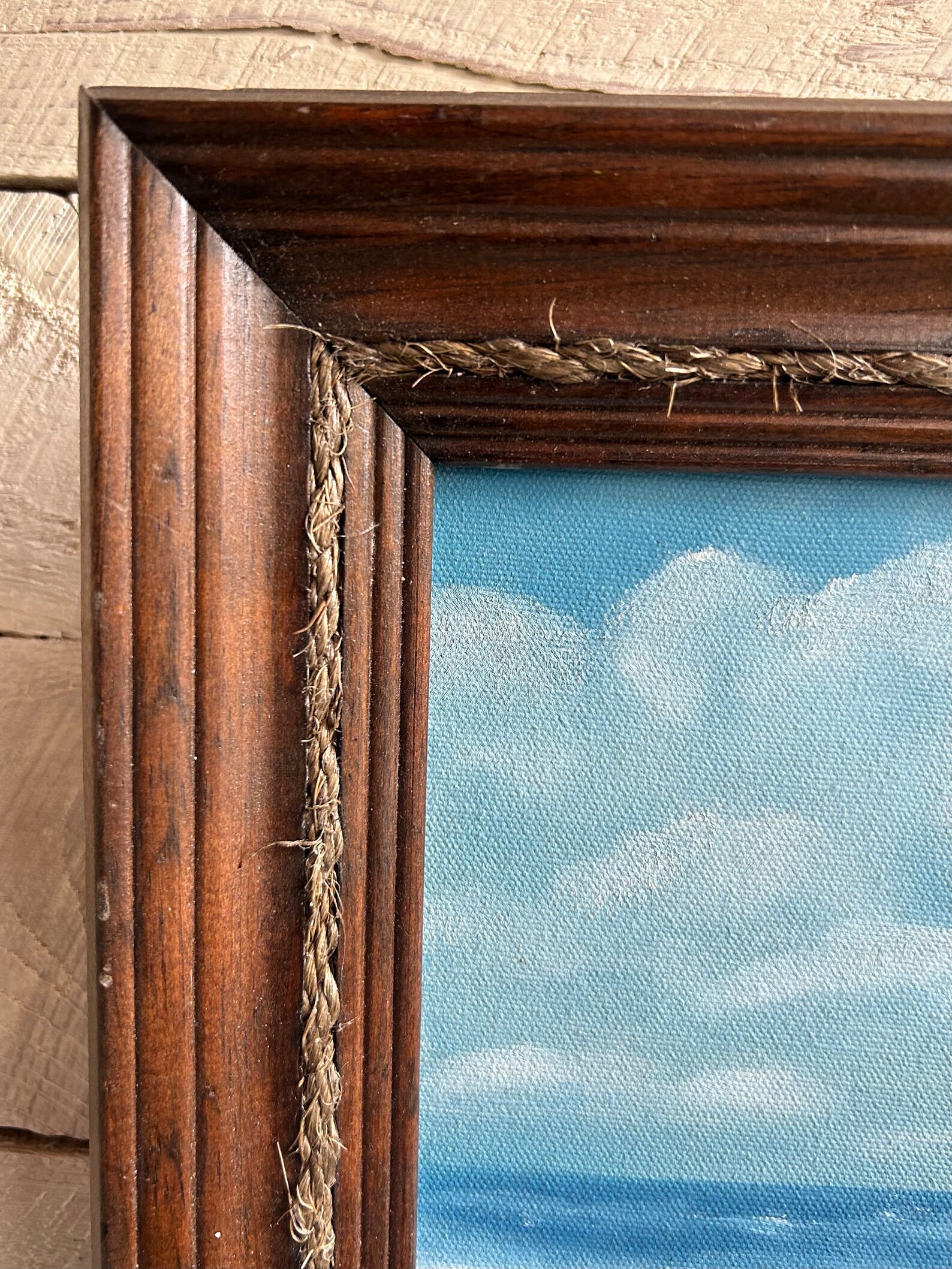 Vintage Painting Beach Landscape Wood Frame Landscape Primitive Rustic ...