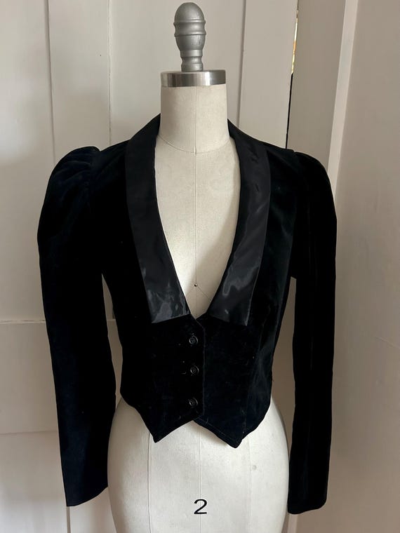 60s 70s black velvet dress jacket satin lapels small … - Gem