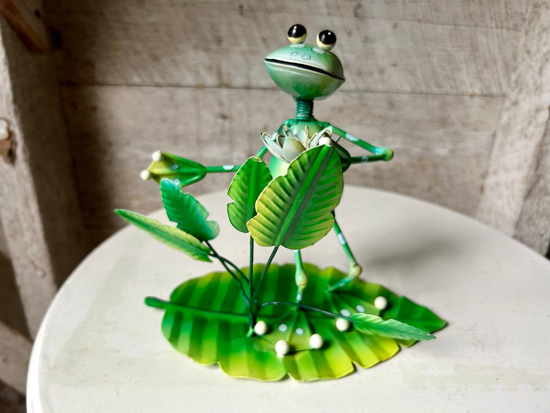 Metal Green Frog Sculpture Whimsical Garden Art Standing Frog Quirky ...
