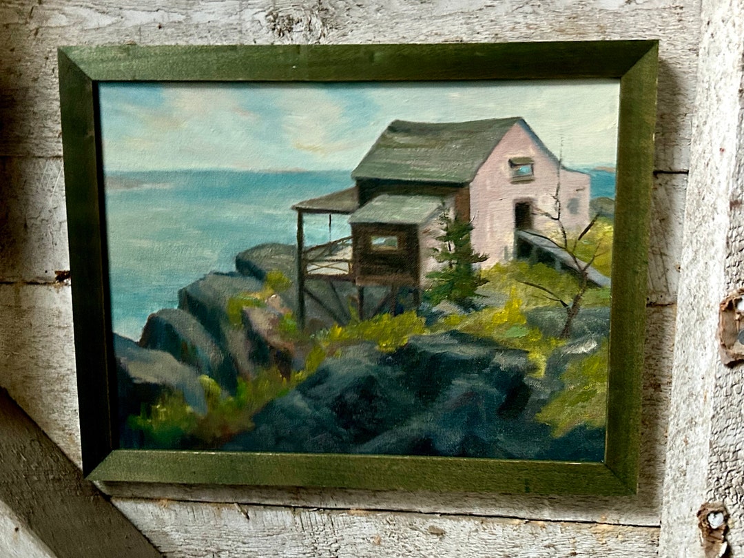 Oil Painting Landscape Primitive Painting Blue Sky Farmhouse Framed ...