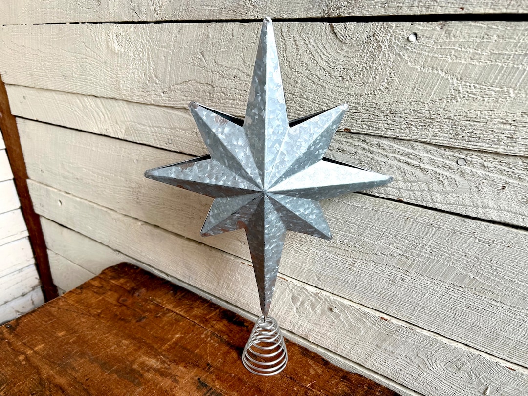 Galvanized Metal Star Christmas Tree Topper Silver Tree Ornament ...