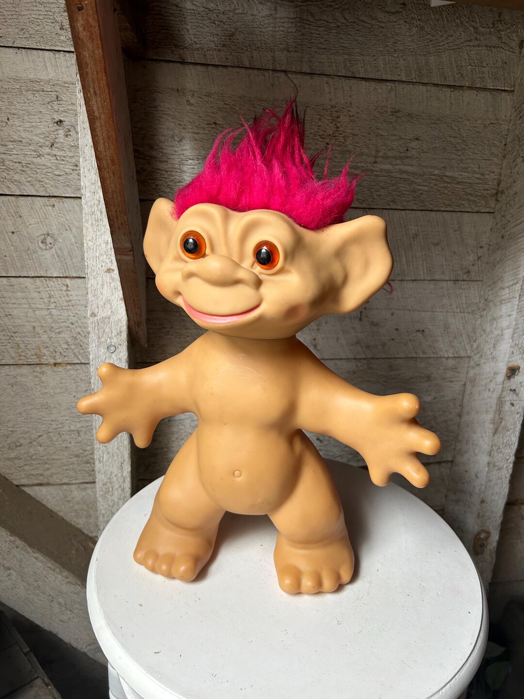Giant Troll Doll Toy Plastic 60s Hot Pink Hair Orange Eyes Large Troll ...