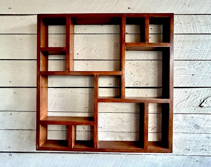 50s Farmhouse Wood Knick Knack Wall Shelf Unit Country Kitchen Storage ...