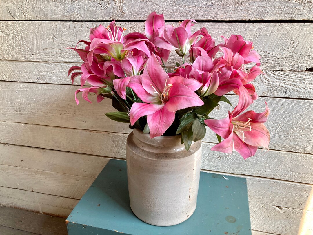 Stoneware Beige Crock Farmhouse Decor - Primitive Rustic Glazed - Large ...