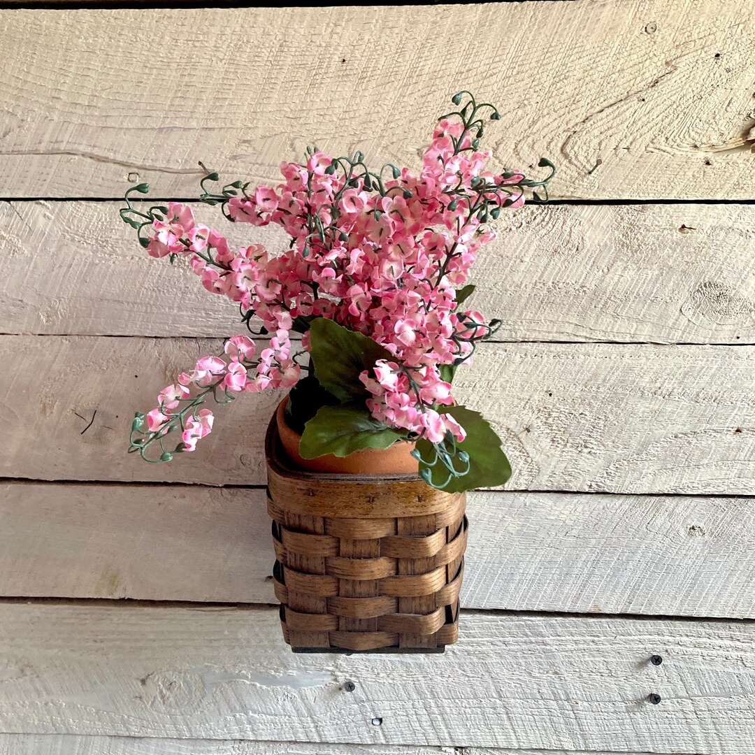 Vintage Split Wood Basket Farmhouse Small Basket Thick Leather Loop ...