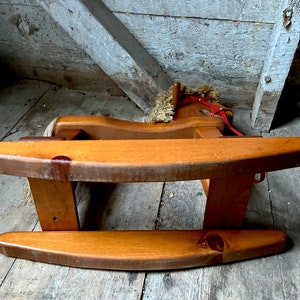 Wood Rocking Horse Child Toy Wool Mane and Tail Red Harness Handmade - Etsy