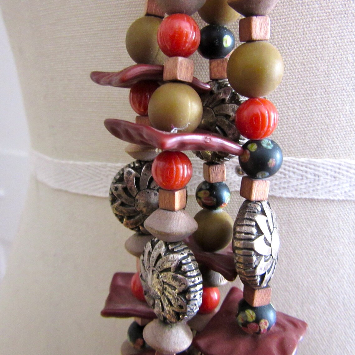 Large Bead Necklace - Long Bead Necklace - Glass - Wood - Ceramic ...