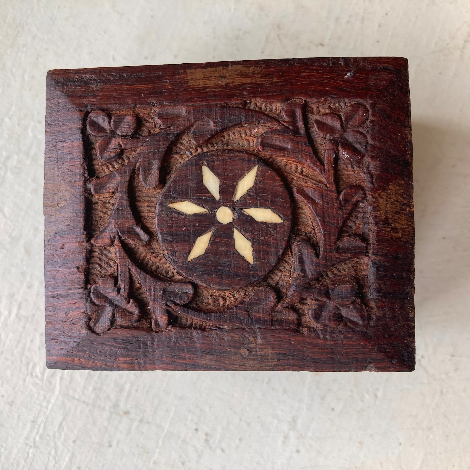 Wood Box Hand Carved Bone Inlay Floral Design Jewelry Box - Etsy