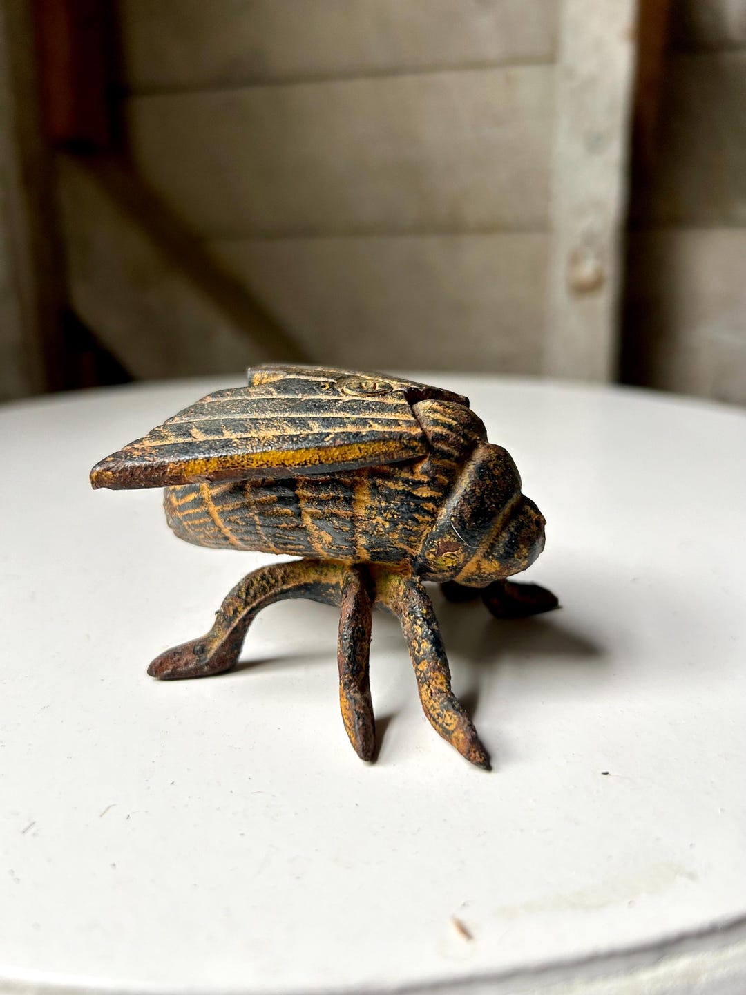 Cast Iron Insect Figurine Fly Shelf Decor Mustard Yellow 6 Legs Wings ...
