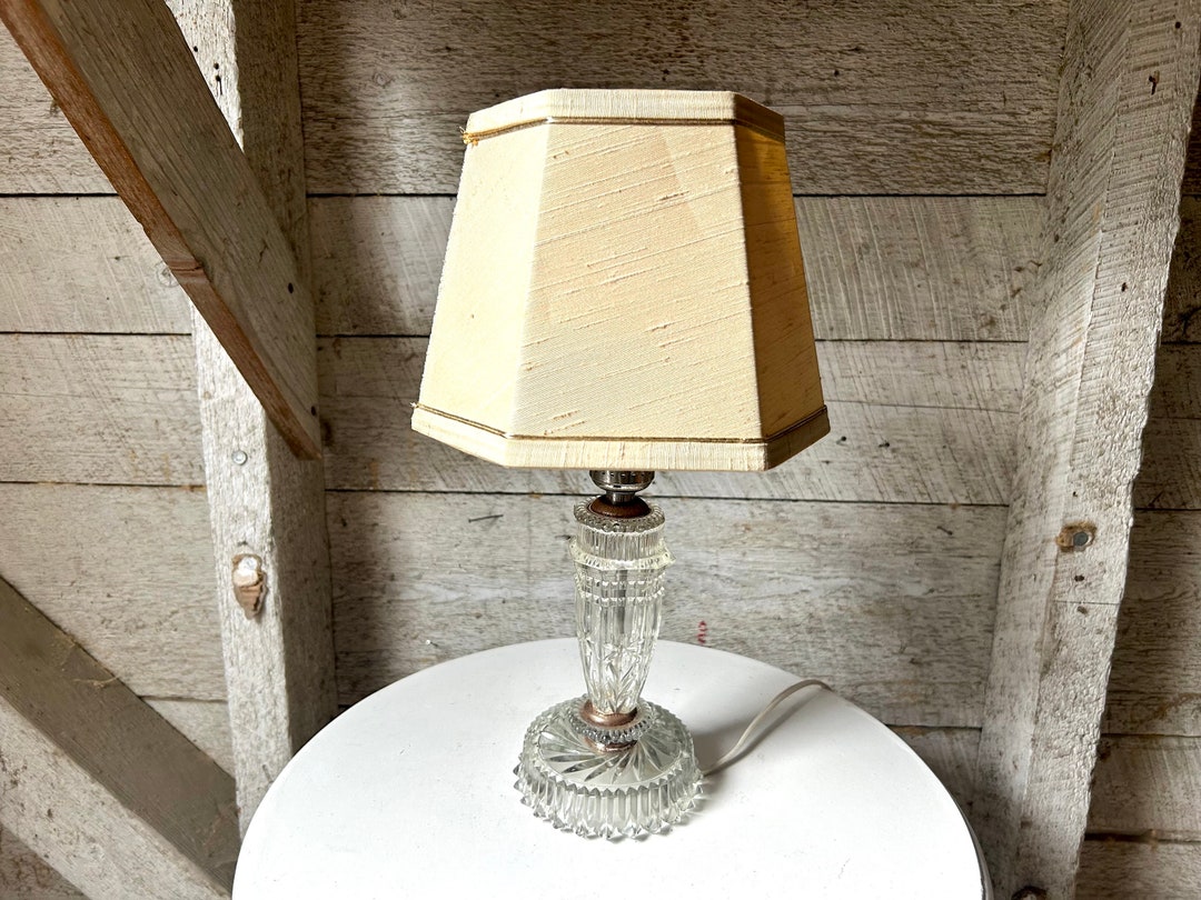 40s Glass Boudoir Table Lamp - Small Lamp Floral Design - Crystal Lamp ...