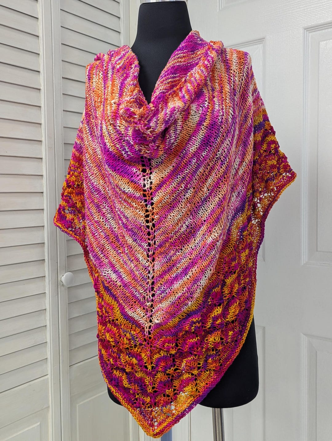 Recycled Silk Triangle Shawl Handmade Lace Scarf Large Pink Purple ...