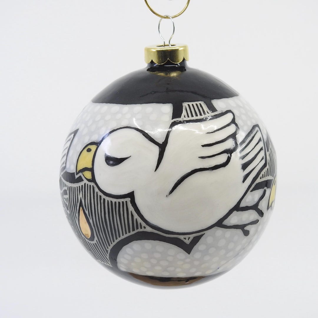 Large Slip Cast, Hand Carved Sgraffito Porcelain Birds Flying Through ...