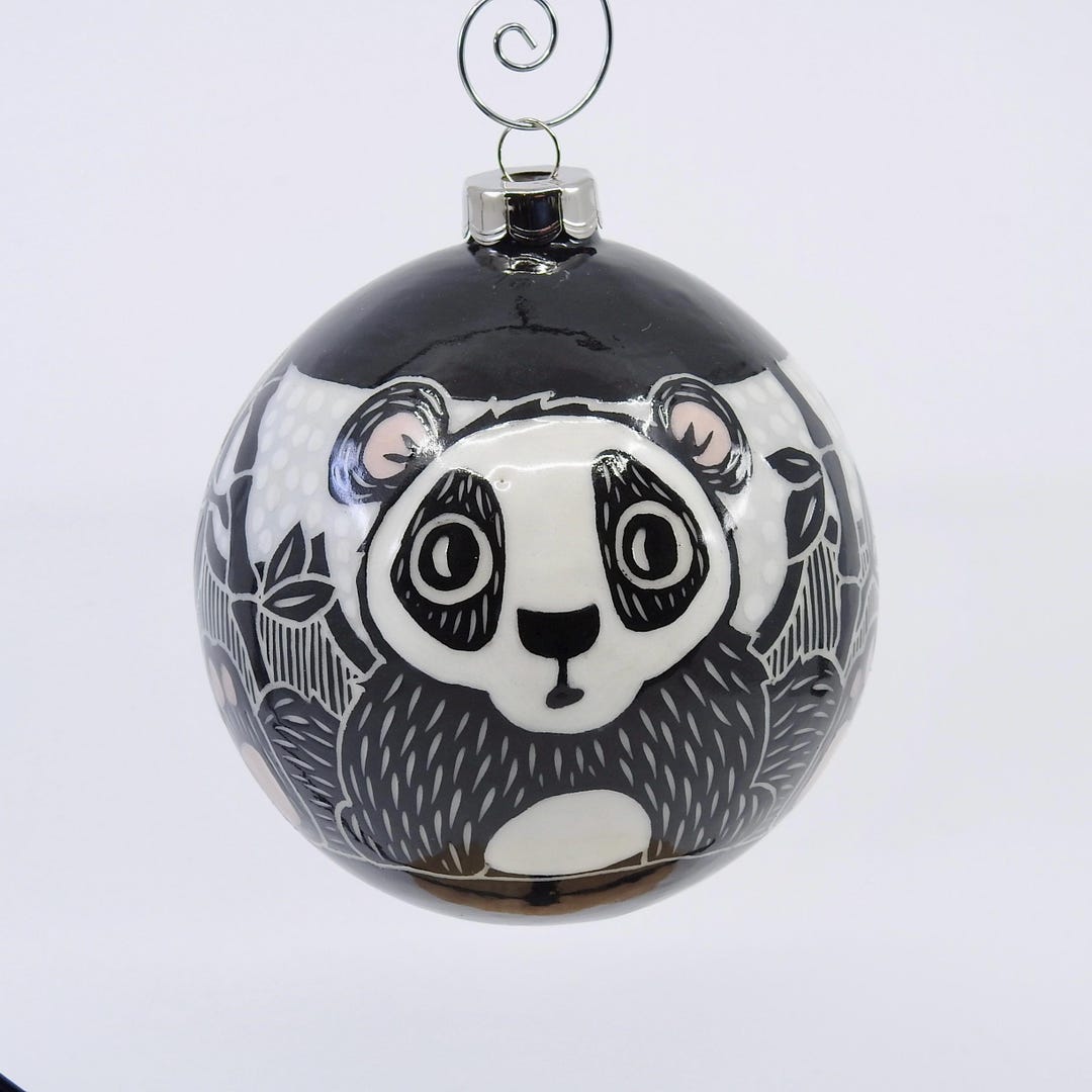 Large Slip Cast, Hand Carved Sgraffito Porcelain Panda in Bamboo Forest ...