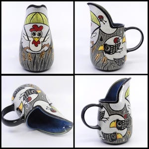 Wheel Thrown, Hand Carved, Sgraffito Porcelain Drink Pitcher With a ...