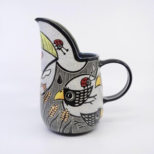 Wheel Thrown, Hand Carved, Sgraffito Porcelain Drink Pitcher With a ...