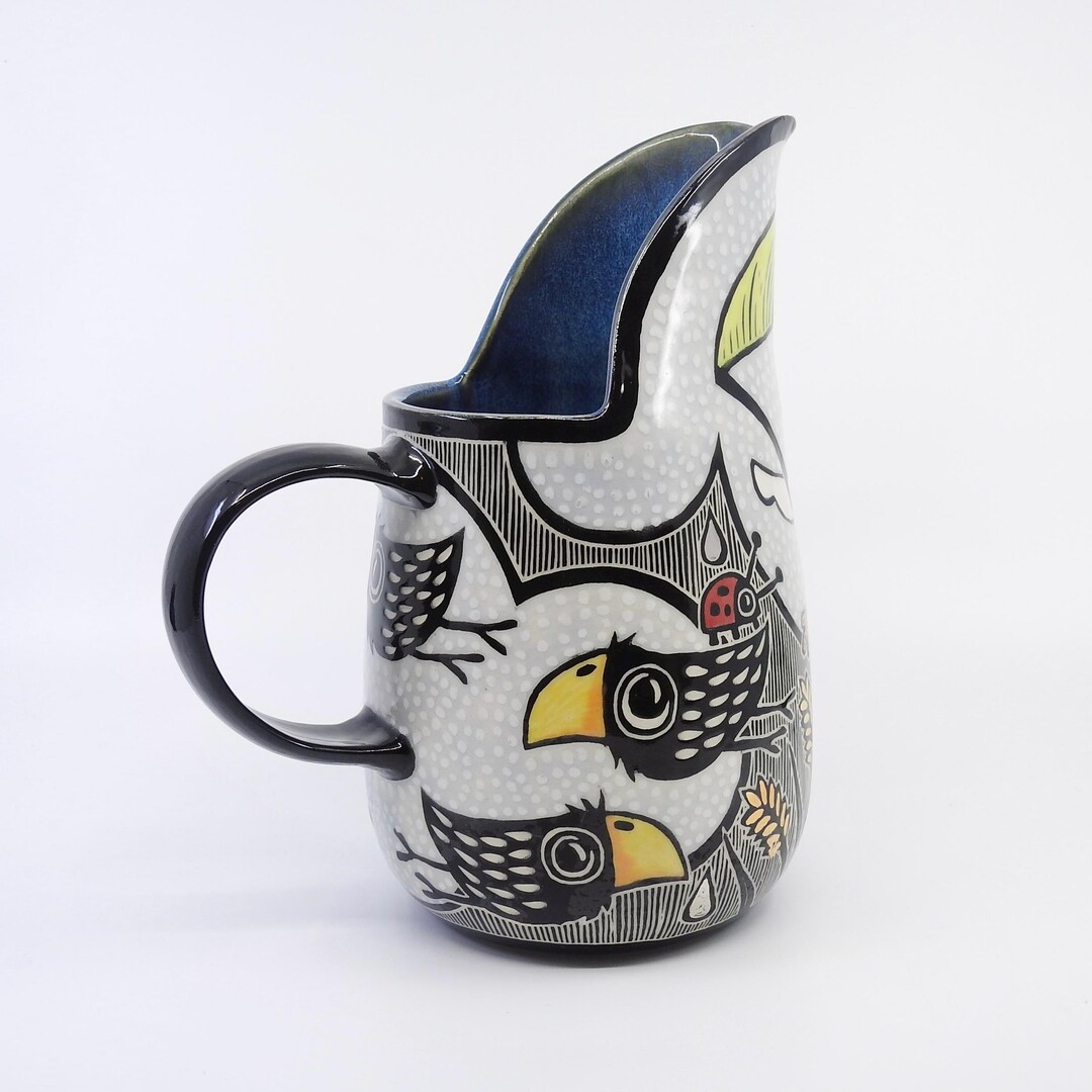 Wheel Thrown, Hand Carved, Sgraffito Porcelain Drink Pitcher With a ...
