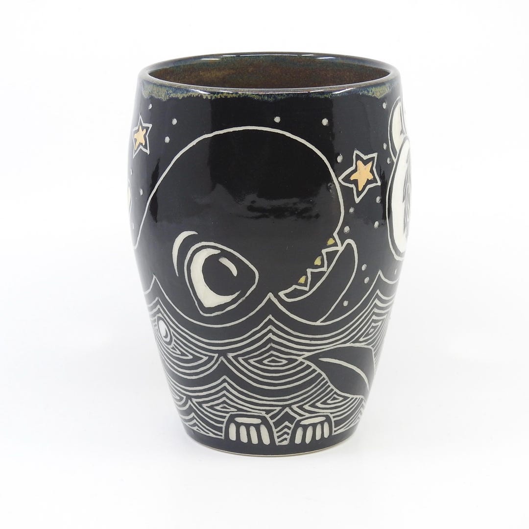 Handmade, Wheel Thrown, Hand Carved, Porcelain Sgraffito Whale and ...