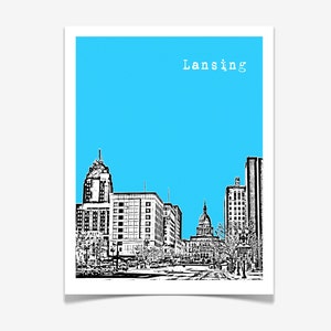 Lansing Michigan Art Lansing City Skyline Poster Lansing - Etsy