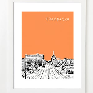 Champaign, Illinois Poster City Skyline Champaign Art Print College ...