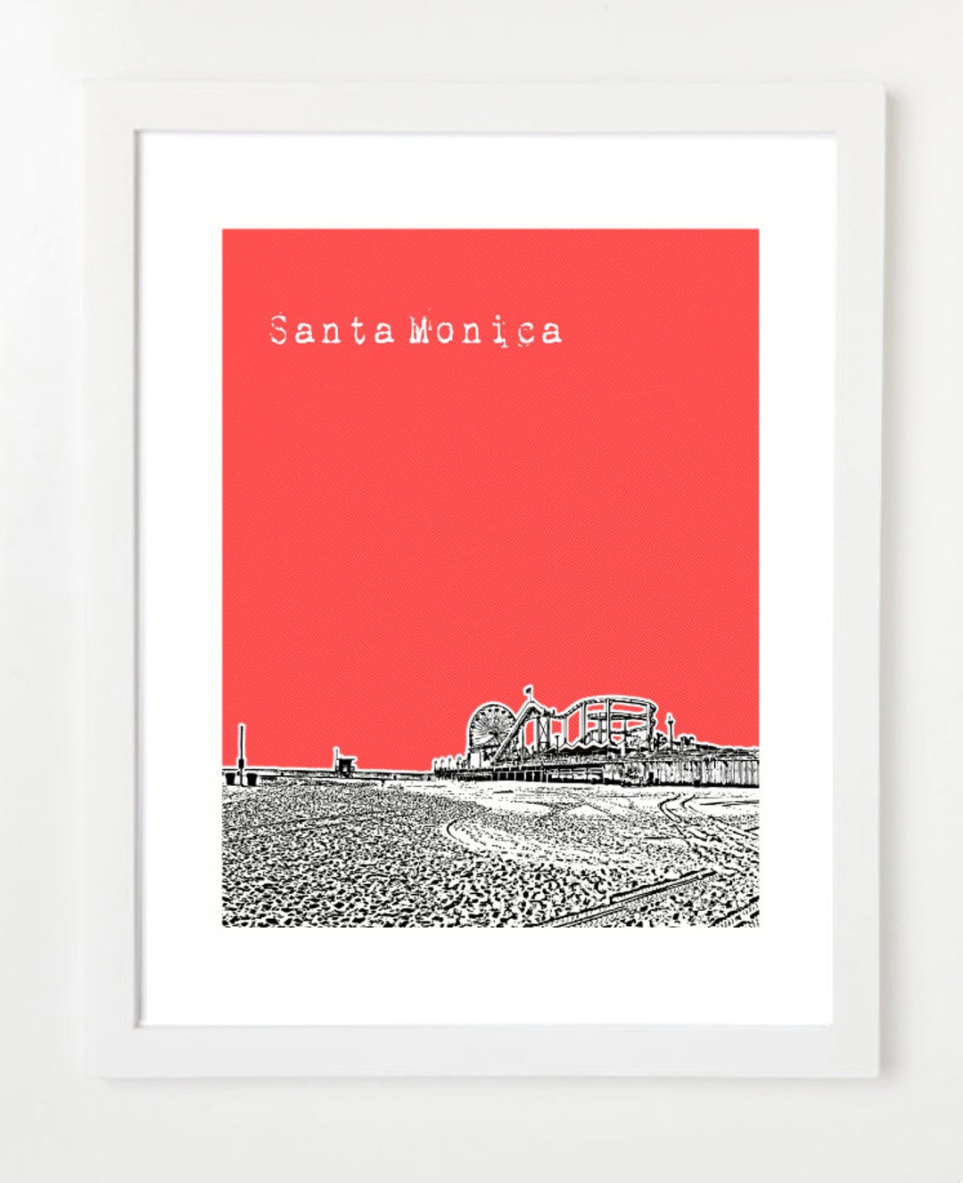 Santa Monica Skyline Print Santa Monica California Poster Wedding ...