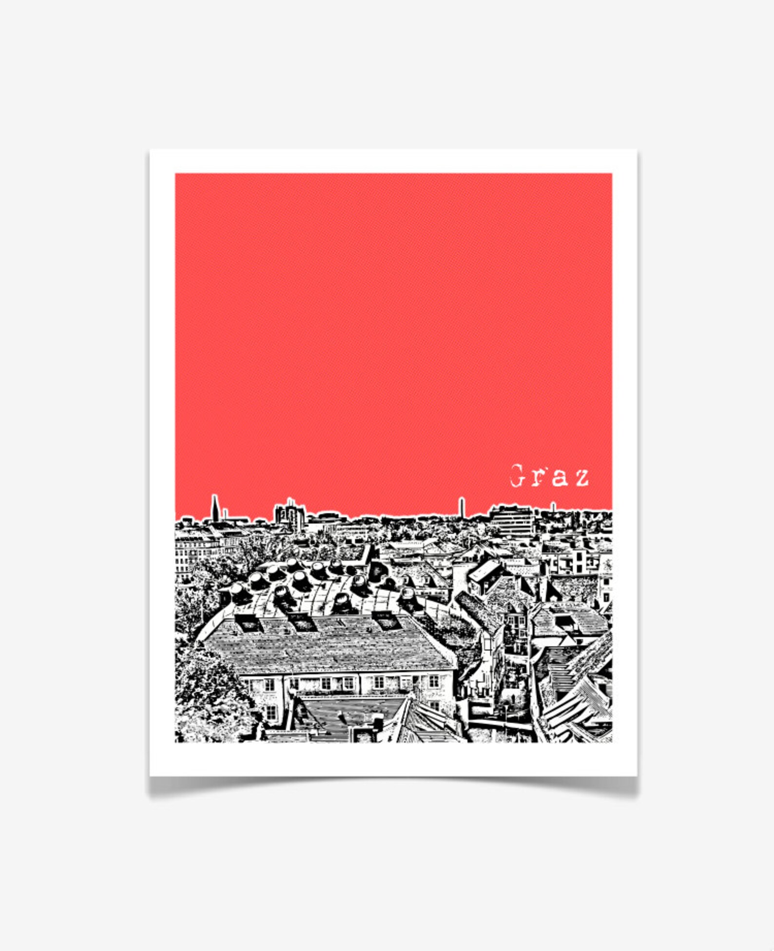 Graz Austria Poster Skyline Art Print Kunsthaus - Etsy