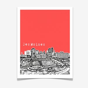 Des Moines Skyline Art Print City Skyline Poster Des Moines Iowa Poster ...