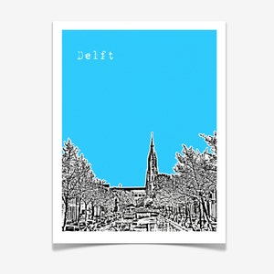 Delft Skyline Poster Delft Netherlands City Skyline Art Print - Etsy