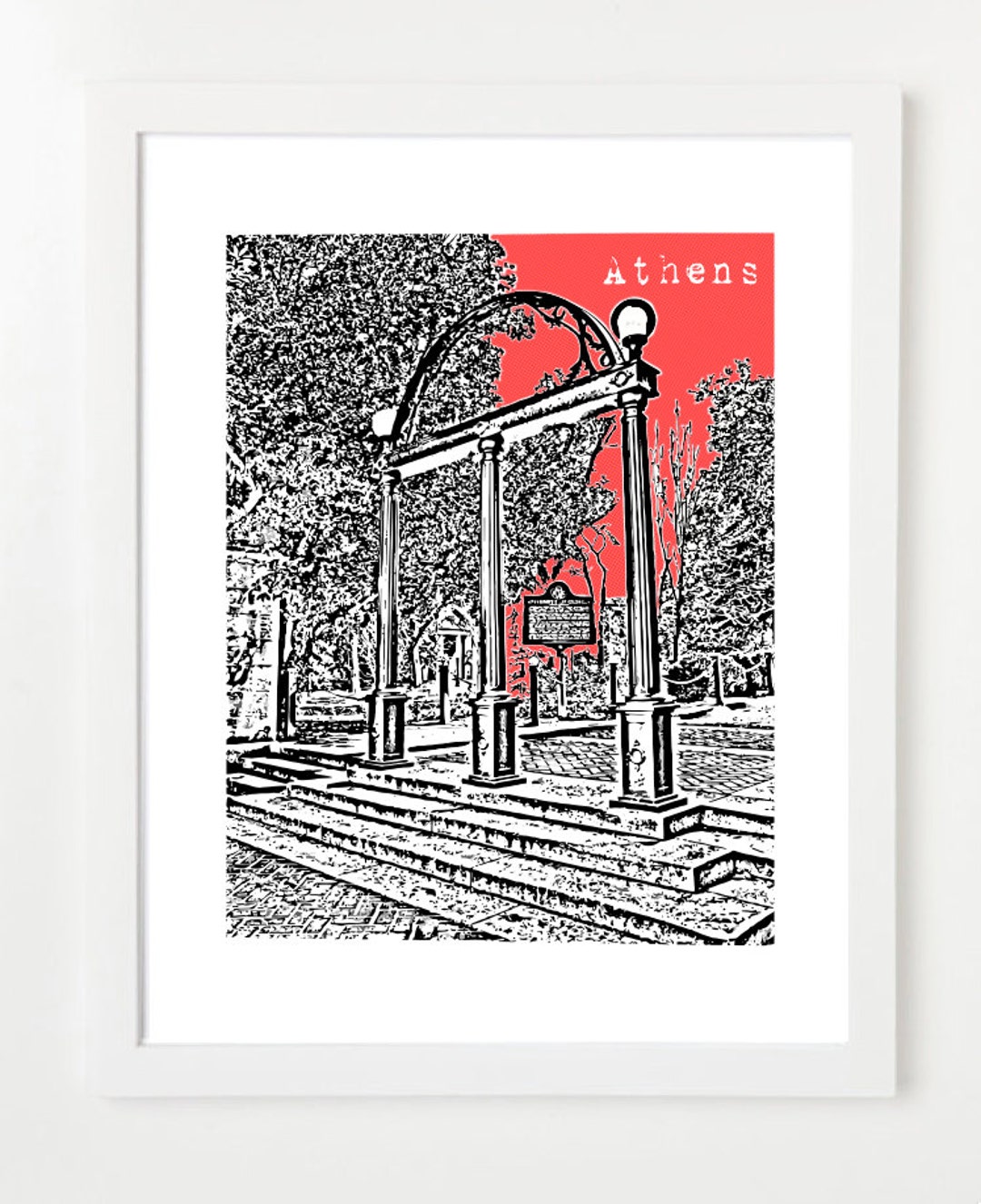 Athens Georgia Art Print Athens Arch Athens, GA Skyline Poster VERSION ...