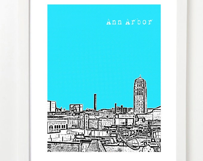 Ann Arbor Poster Ann Arborr City Skyline Art Print Ann Arbor Michigan ...