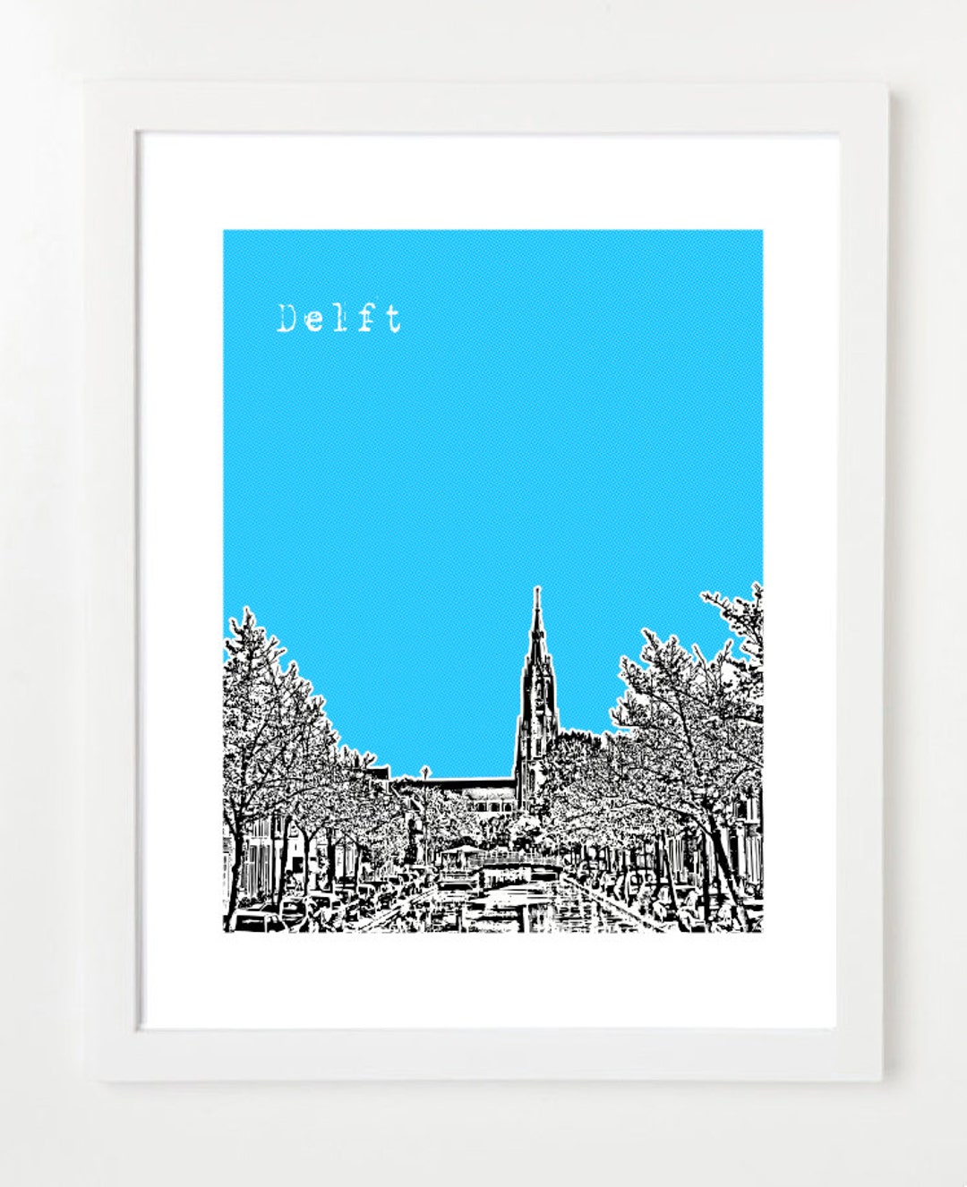 Delft Skyline Poster Delft Netherlands City Skyline Art Print - Etsy