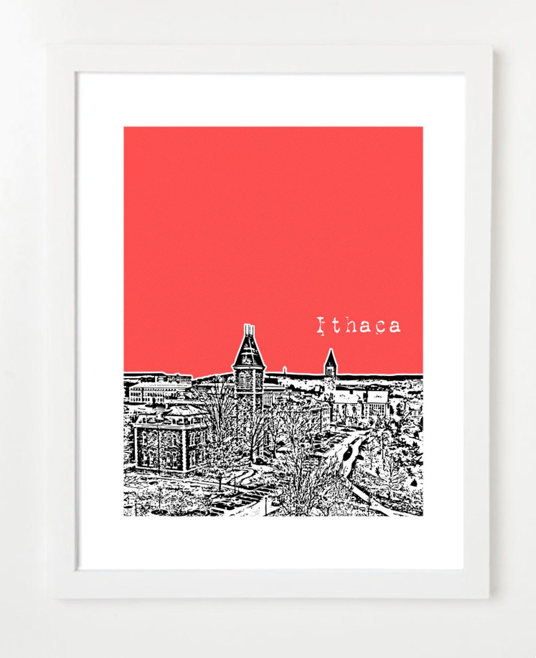 Ithaca New York Art Print Ithaca Poster Ithaca Skyline Art Ithaca, NY ...