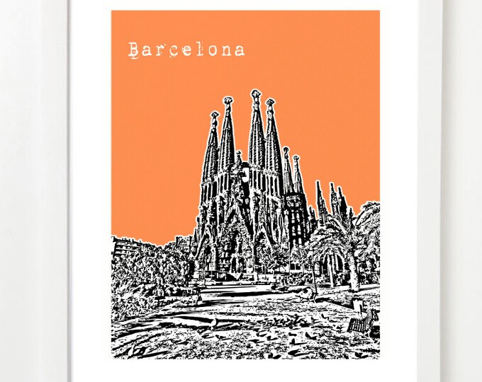 Barcelona Art Print Barcelona Skyline Poster Barcelona Spain VERSION 2 ...
