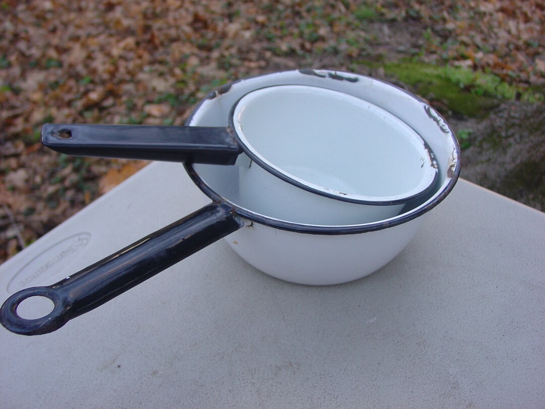 White Enamel Sauce Pans Vintage - Etsy