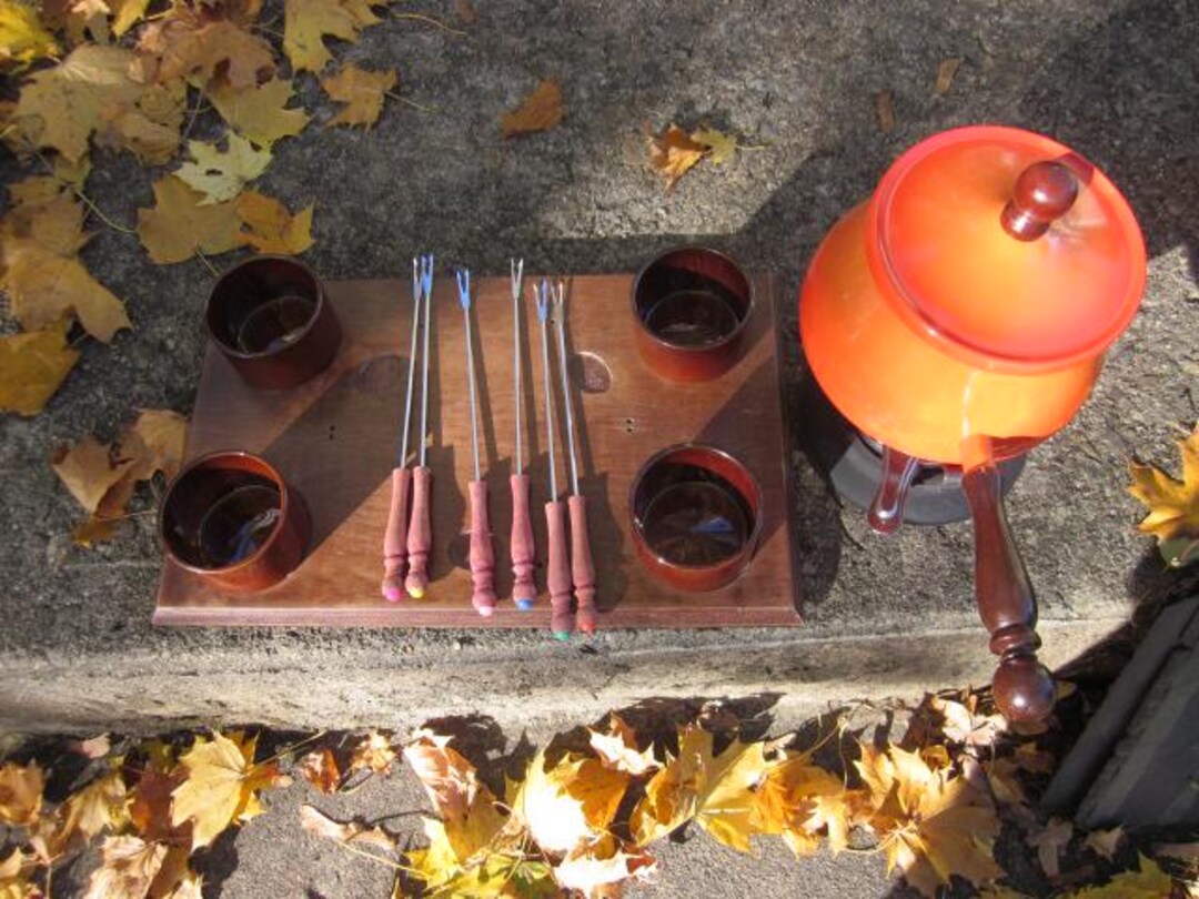 MCM Orange Pot Fondue Set W Parts FUN - Etsy