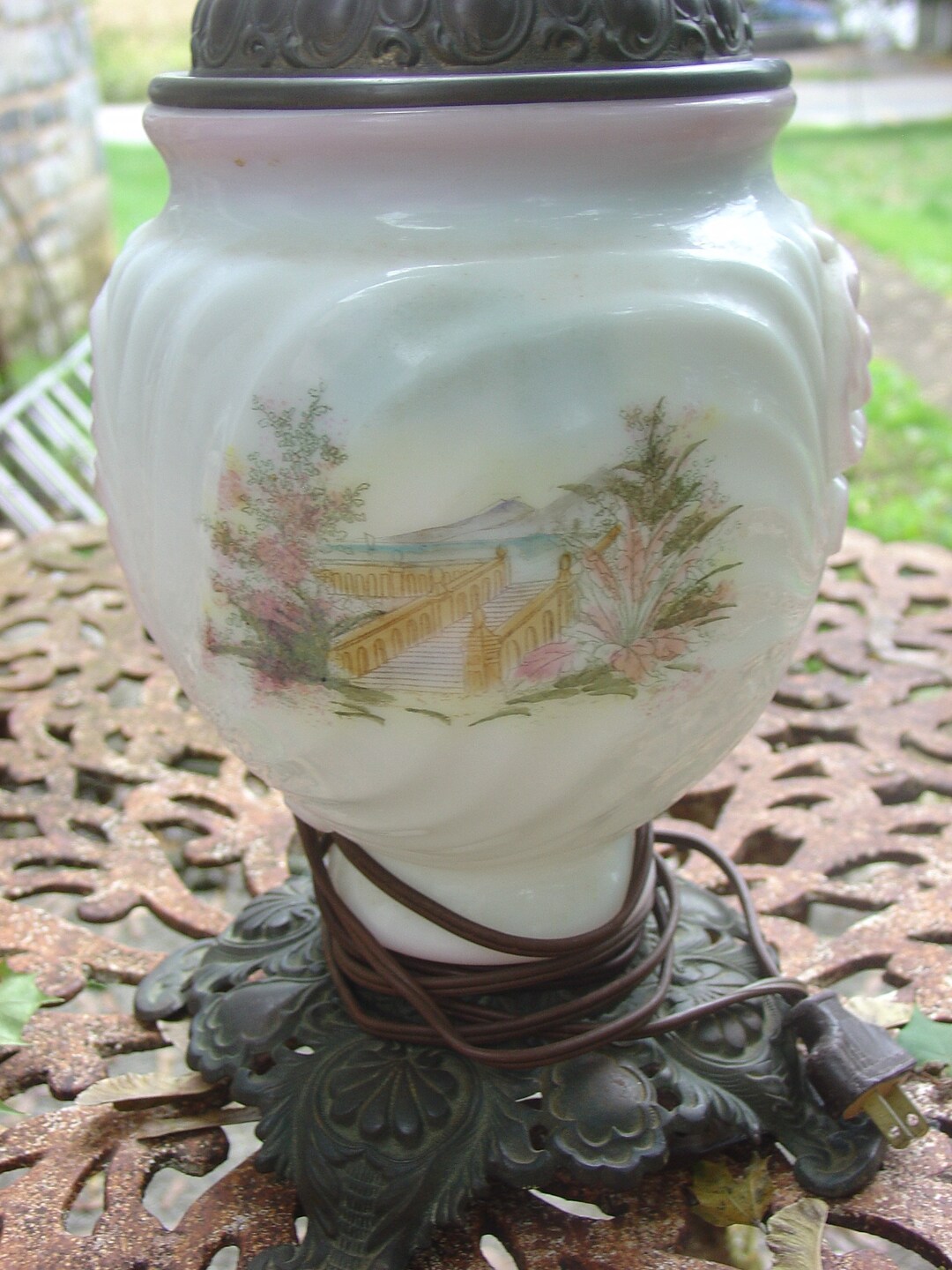 Antique Oil Lamp Hand Painted - Etsy