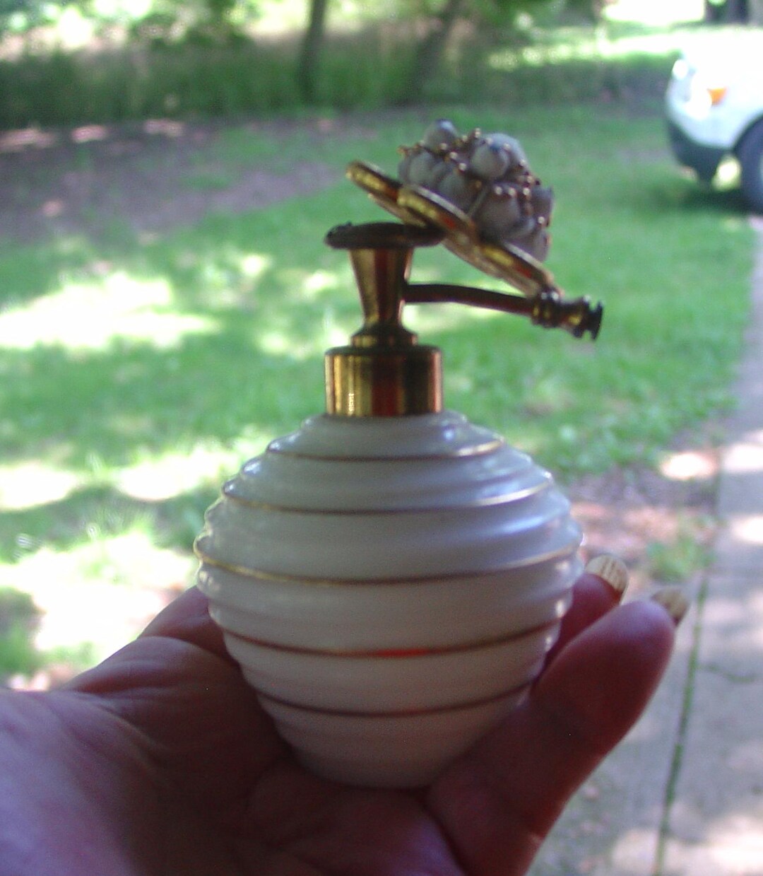 Milk Glass Perfume Bottle Empty Old Etsy 7735