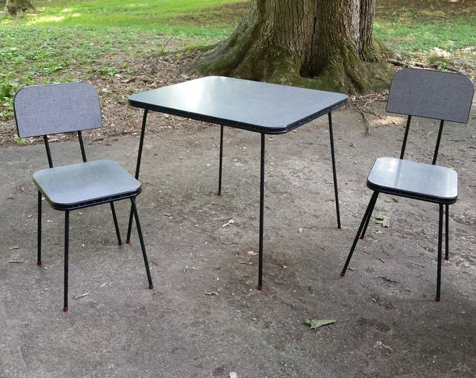 MCM Children's Formica Play Table and Chair Set Gray Tweed Pattern ...