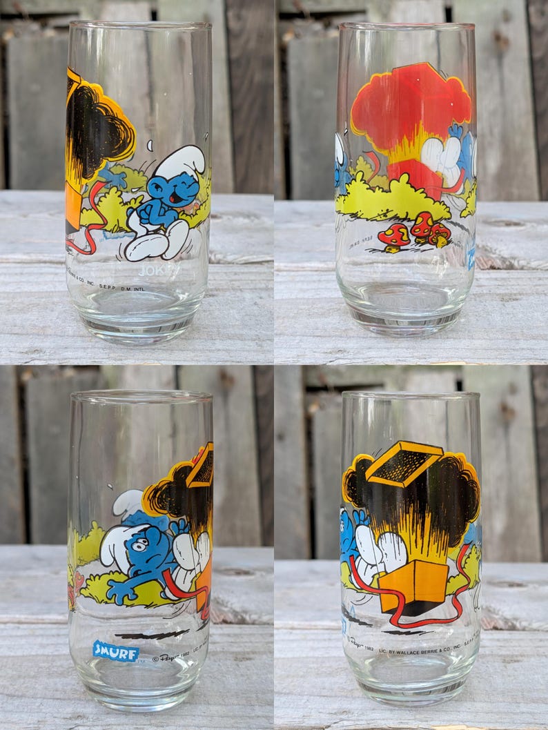 Smurf Glass Drink Tumblers Glasses 1982-83 Hardee's Libbey Anchor ...