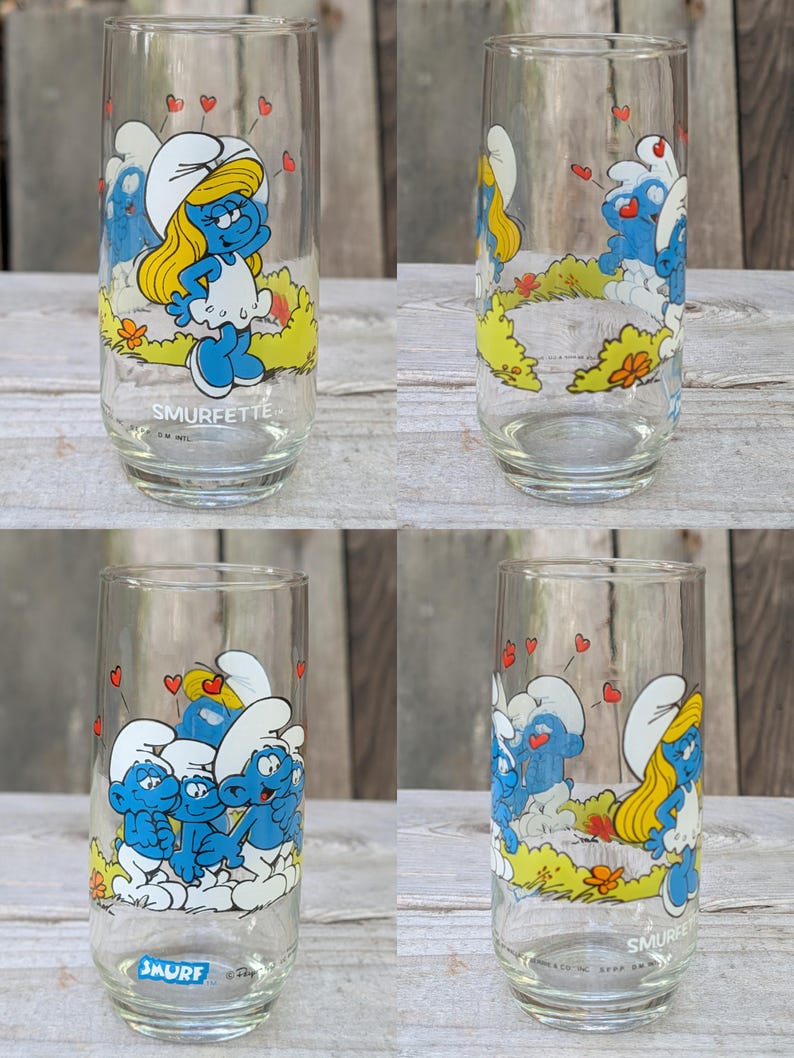Smurf Glass Drink Tumblers Glasses 1982-83 Hardee's Libbey Anchor ...