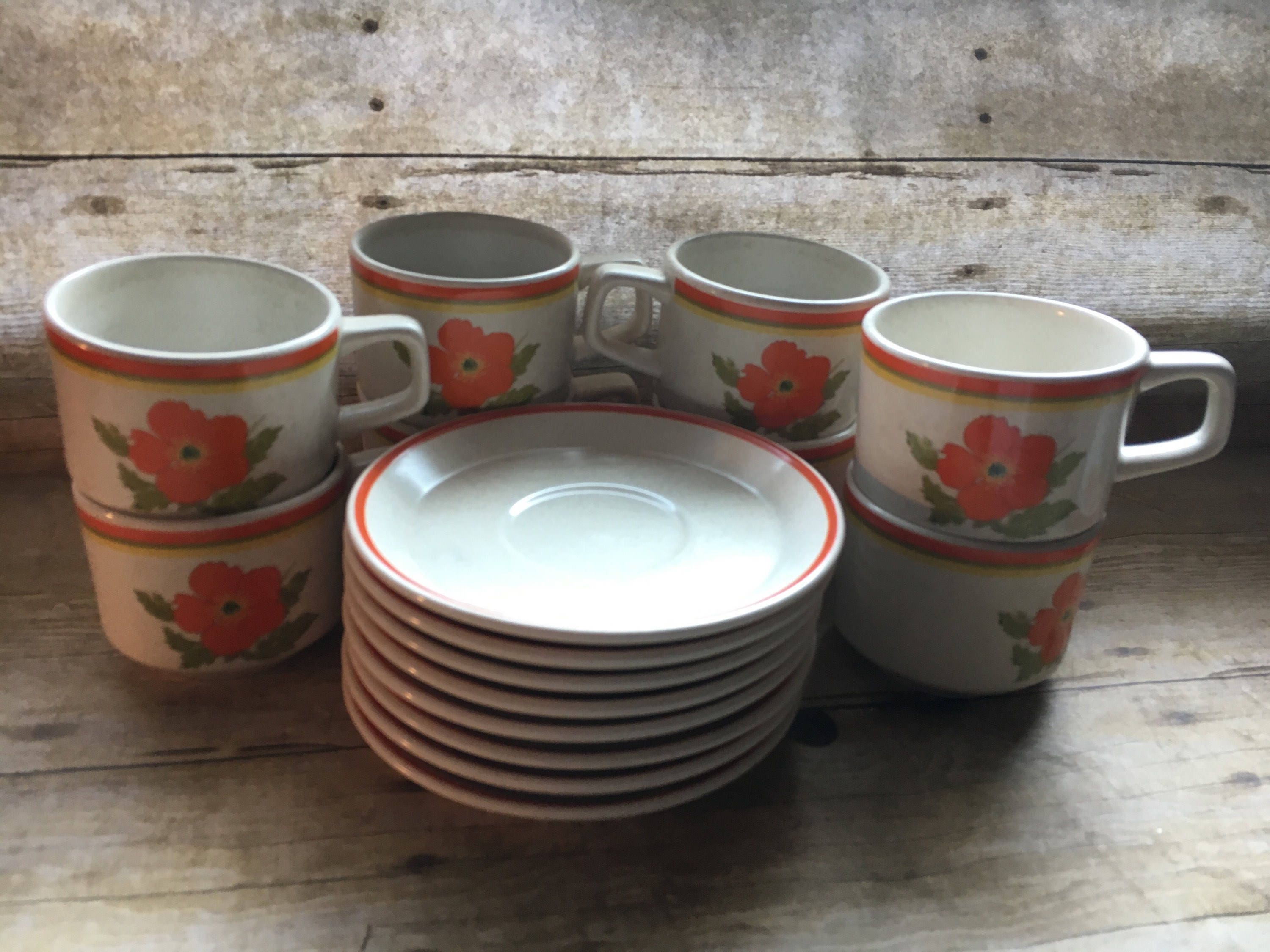 Fantastic Mid Century Fire Flower Mugs and Saucer by Lenox. - Etsy