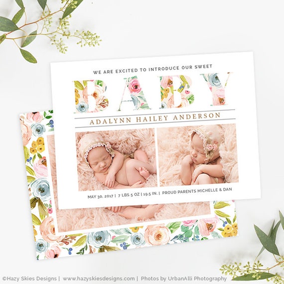 Birth Announcement Template Newborn Announcement Girl Baby