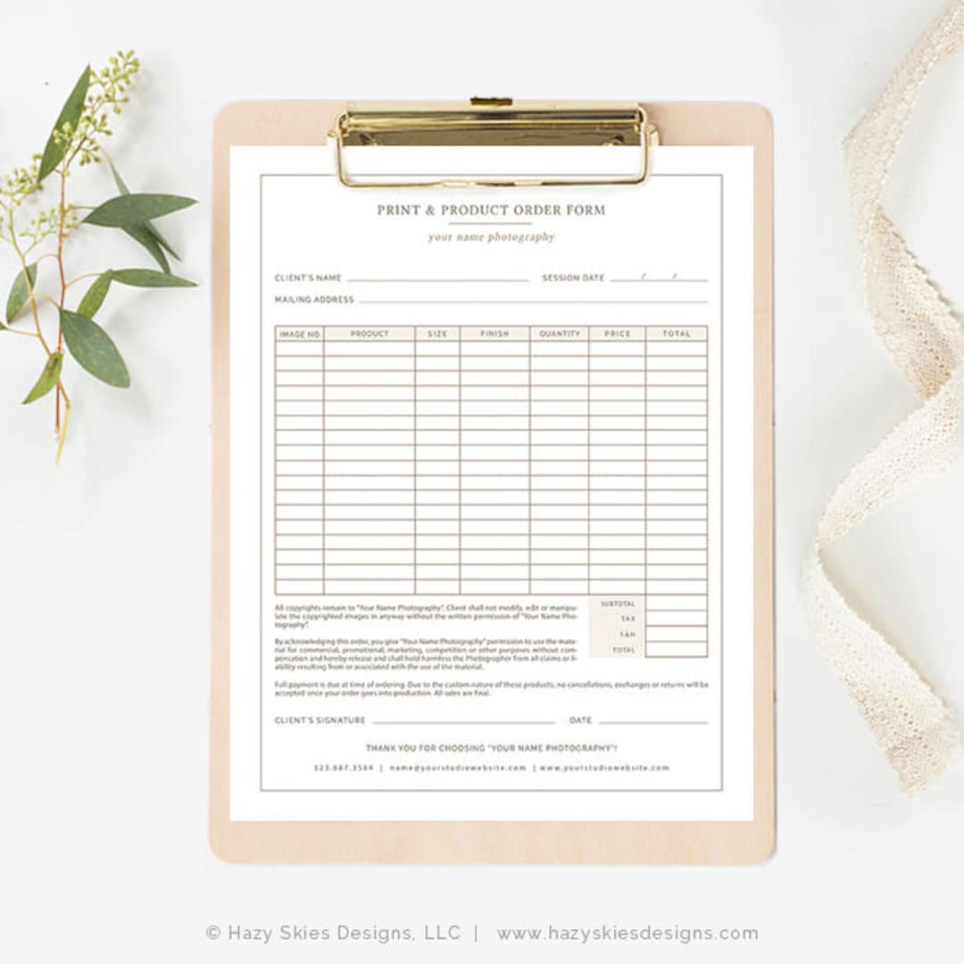 Photography Order Form Template for Photoshop, Photography Forms ...