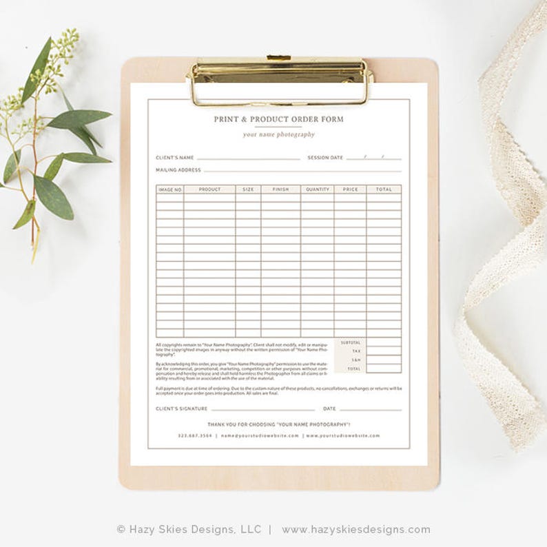 Photography Order Form Template for Photoshop Photography | Etsy