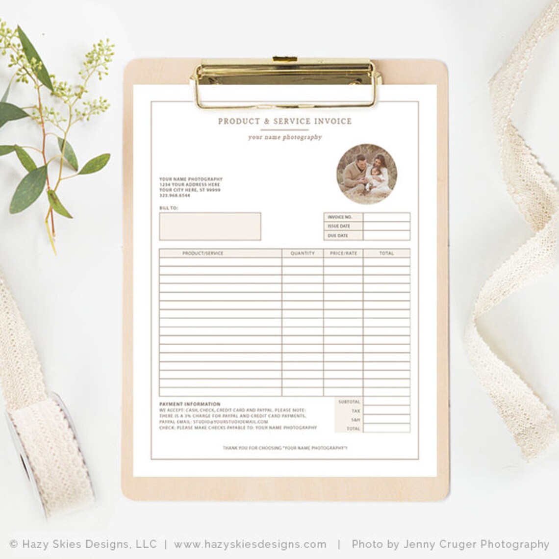 Photography Invoice Template Photoshop Photography Receipt | Etsy